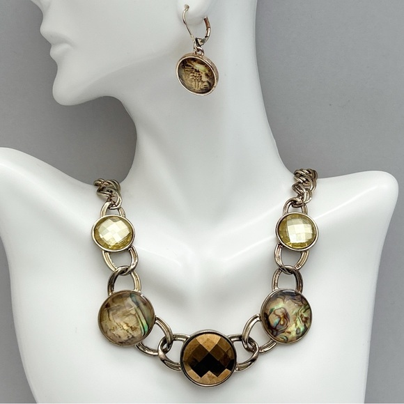 Jewelry | Y2k Gold Iridescent Abalone Medallion Chain Necklace Earrings ...